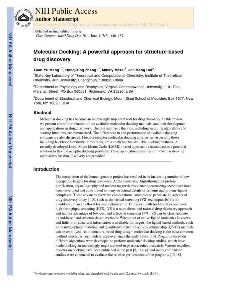 Molecular Docking Paper | PDF | Docking (Molecular) | Ligand (Biochemistry)