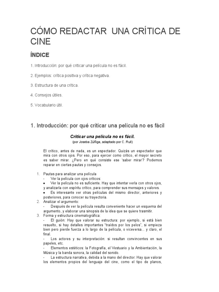 CÓMO REDACTAR Una Crítica de Cine | PDF