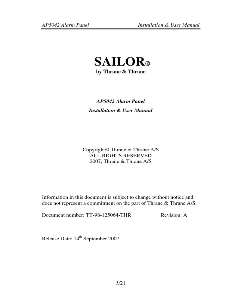 Sailor: AP5042 Alarm Panel Installation & User Manual | PDF ...
