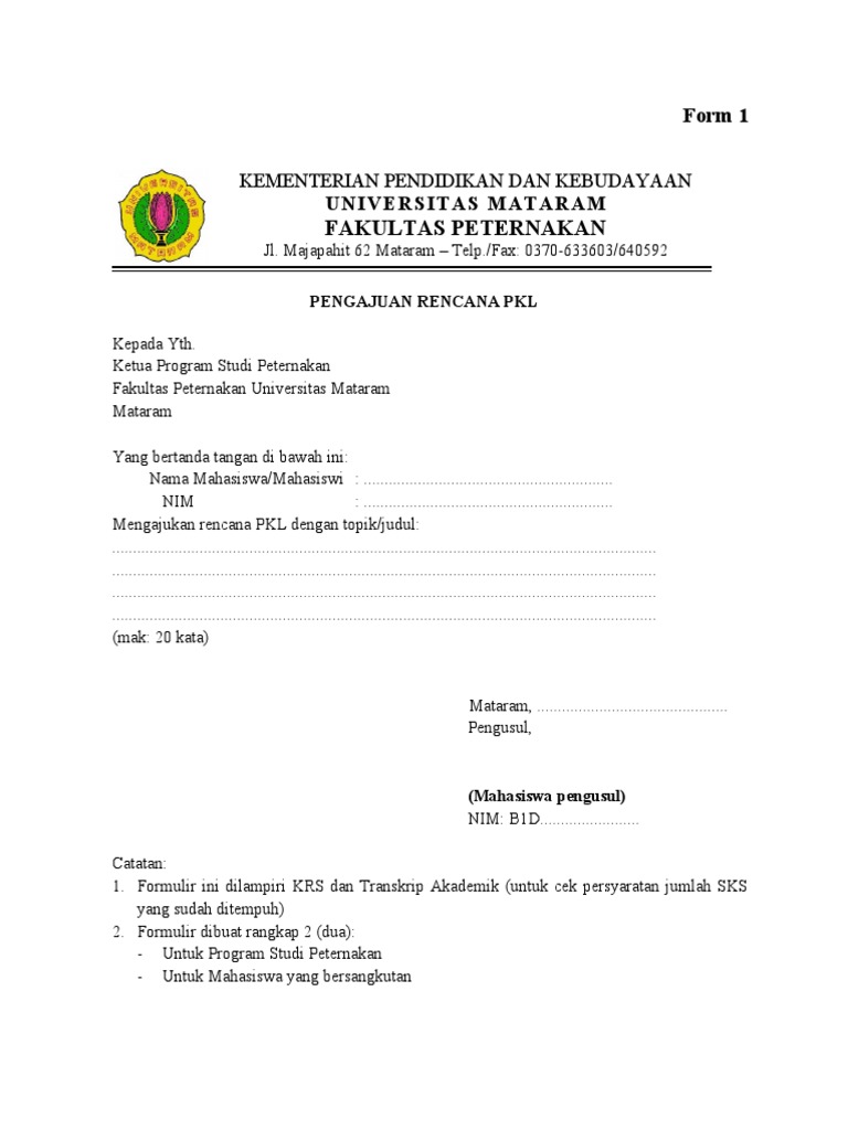 Form Pengajuan PKL | PDF