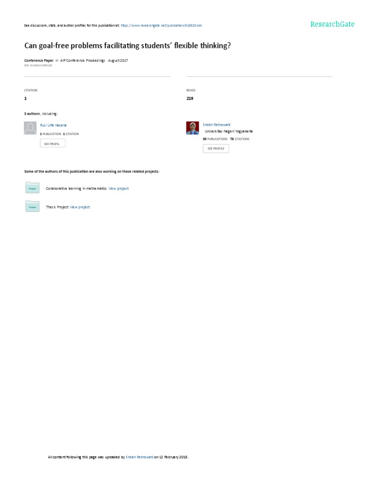 Can Goal-Free Problems Facilitating Students' Flexible Thinking ...