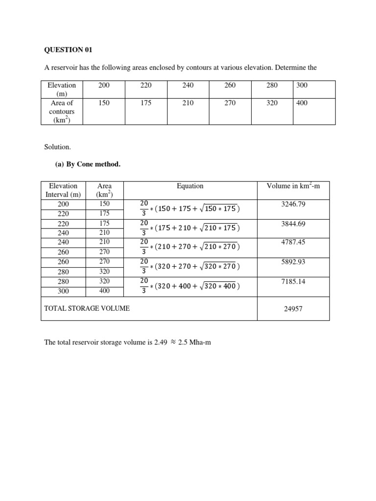 Reservoir Volume Calculations | PDF | Area | Volume