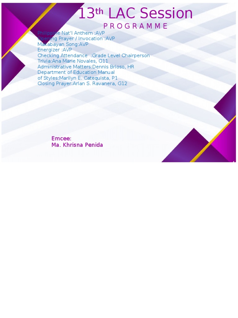 Programme: Emcee: Ma. Khrisna Penida | PDF