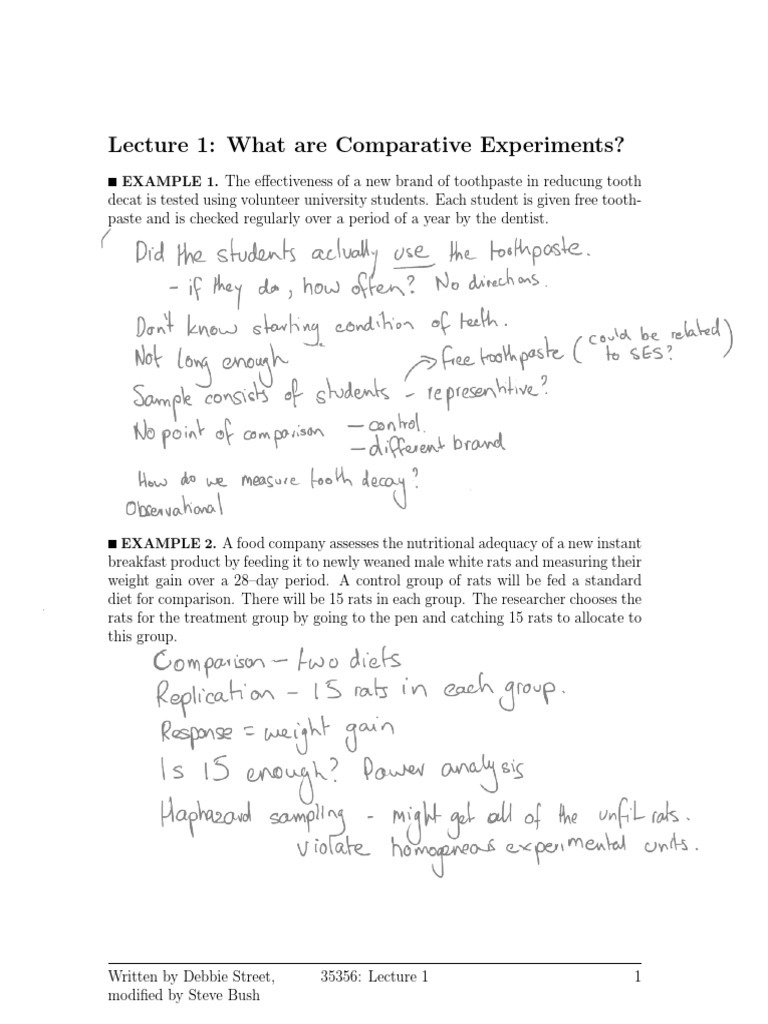 Lecture 1: What Are Comparative Experiments?: Example 1 | PDF ...