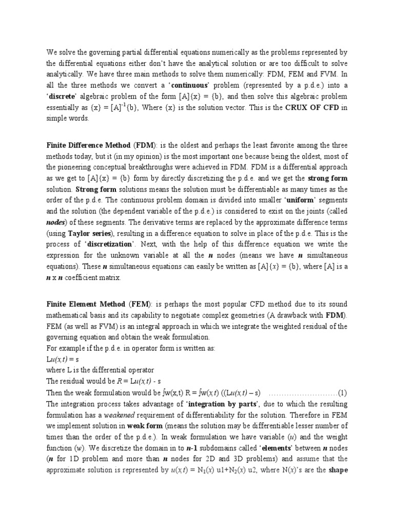 CFD Methods FDM Fem FVM | PDF | Partial Differential Equation | Finite ...