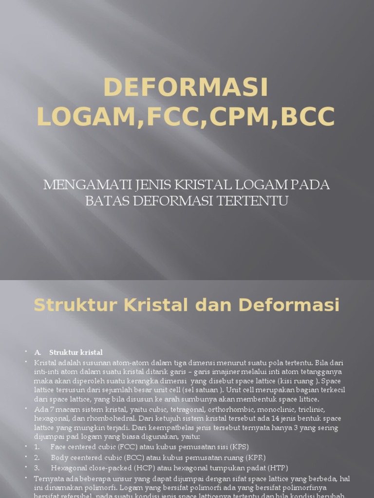 Deformasi Logam, FCC, CPM, BCC | PDF