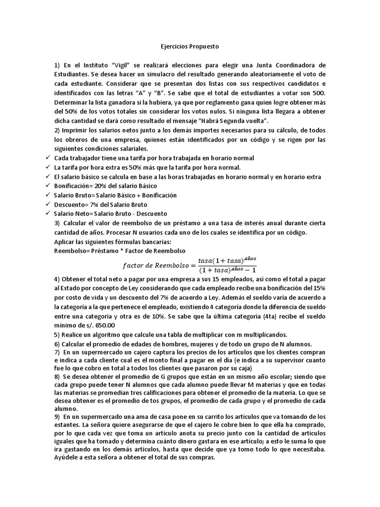 Ejercicios Propuesto Java 2019 | PDF | Sistema de dos rondas | División (Matemáticas)