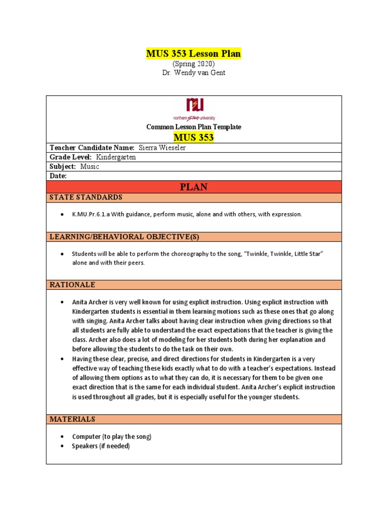 Choreography Based Lesson Plan | PDF | Lesson Plan | Teachers