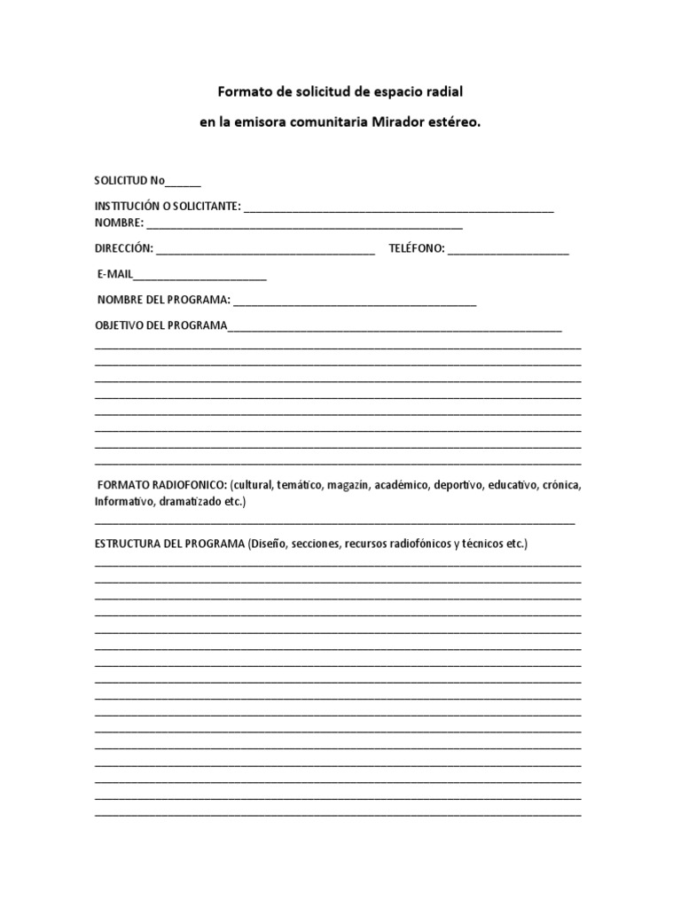 Formato Solicitud Espacio Radial | Descargar gratis PDF | Radio | Radiodifusión