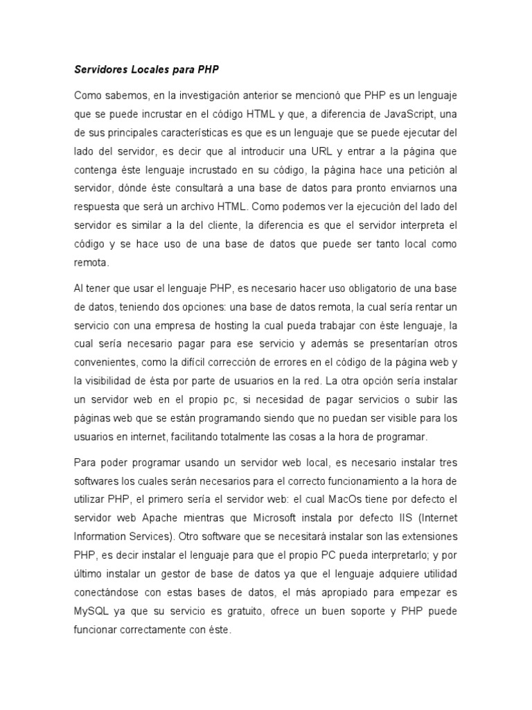 Servidores Locales para PHP: Guía Práctica | PDF | Servidor web | Internet y web