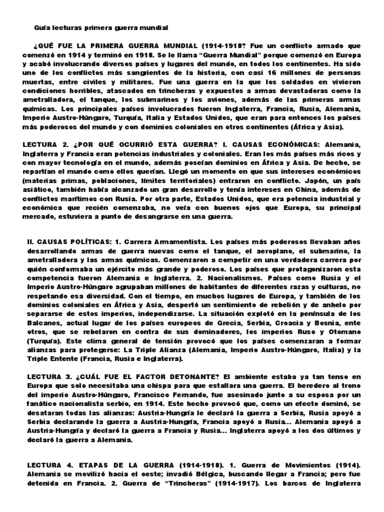 Lecturas Primera Guerra Mundial | PDF | Primera Guerra Mundial ...