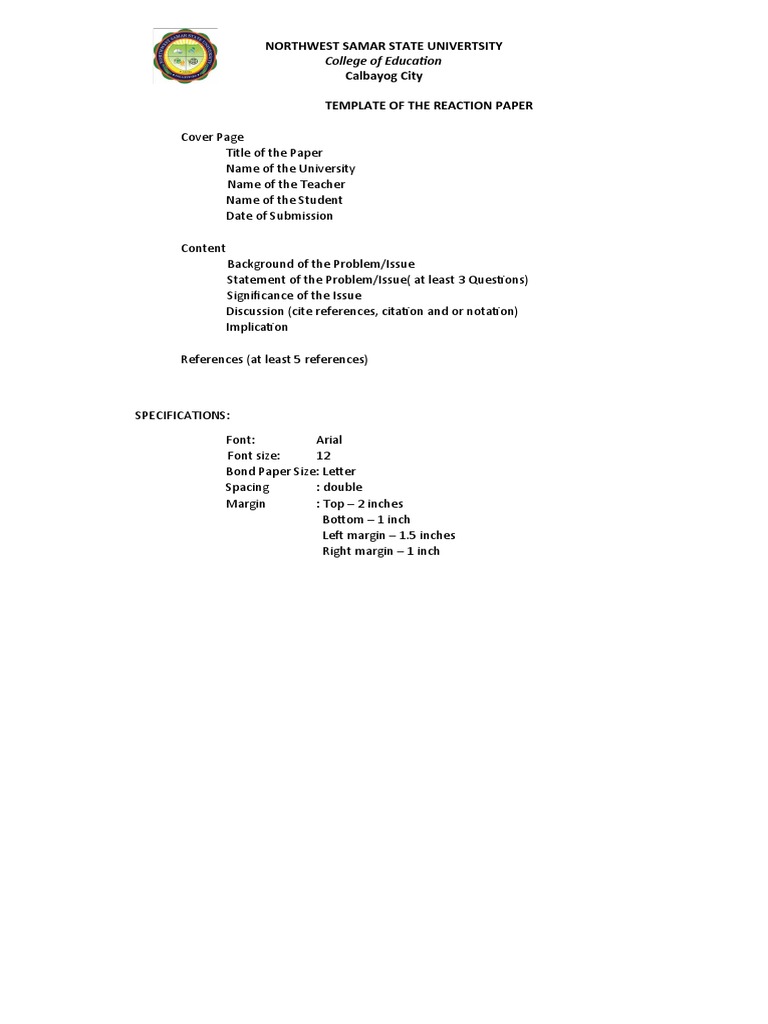 Northwest Samar State Univertsity Calbayog City Template of The ...