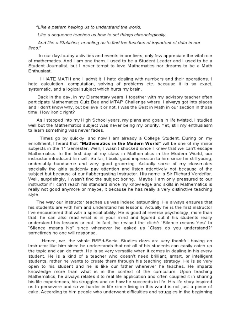 Math Reflection | PDF | Teaching Mathematics | Teachers