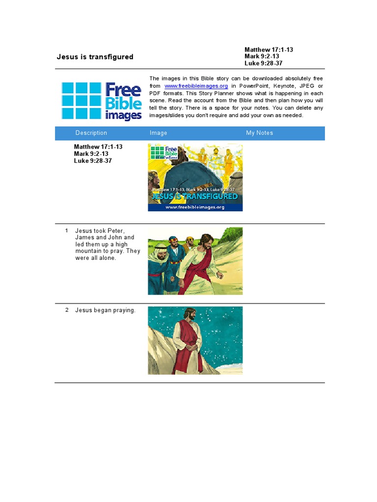 FB Jesus Transfiguration StoryPlanner en | PDF | Elijah | Gospel Of Matthew