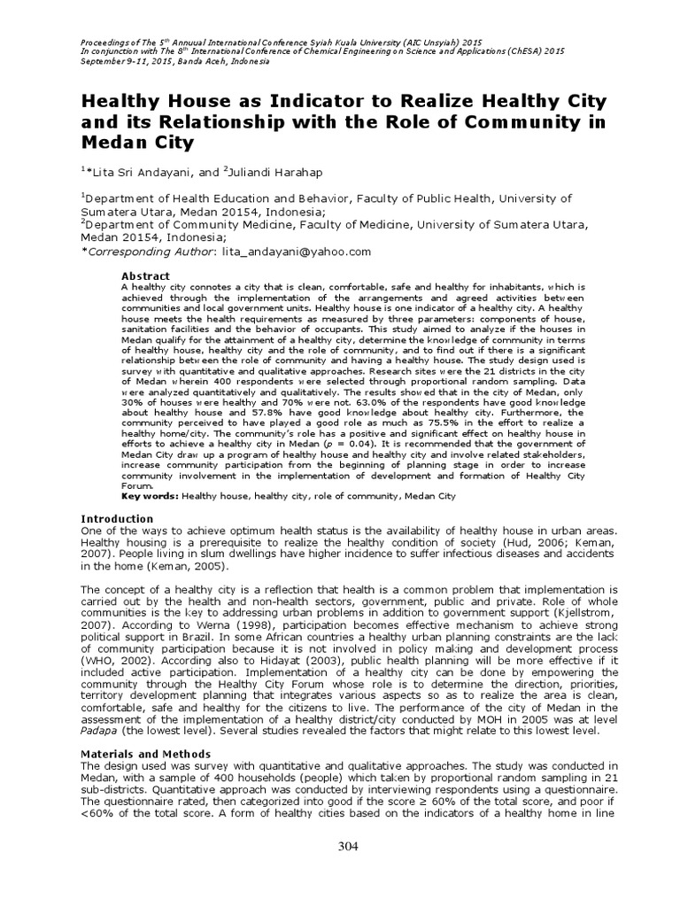 Healthy House As Indicator To Realize Healthy City and Its Relationship ...