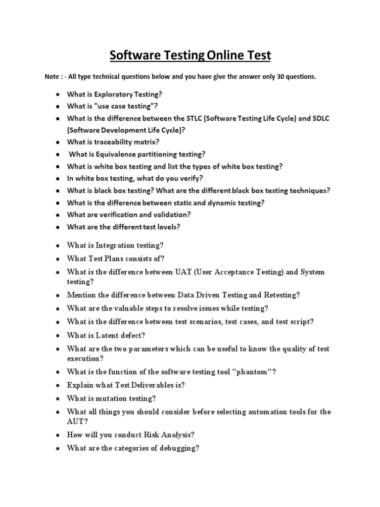 Software Testing Online Test: Note: - All Type Technical Questions ...
