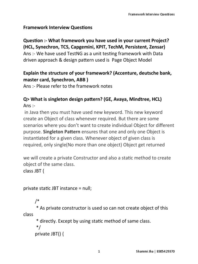 Framework Interview Questions | PDF | Constructor (Object Oriented ...