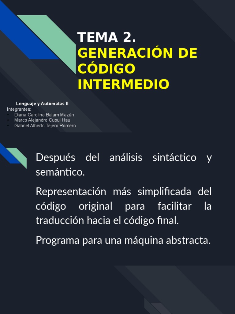 Tema 2. Generación de Código Intermedio | PDF | Compilador | Programación de computadoras