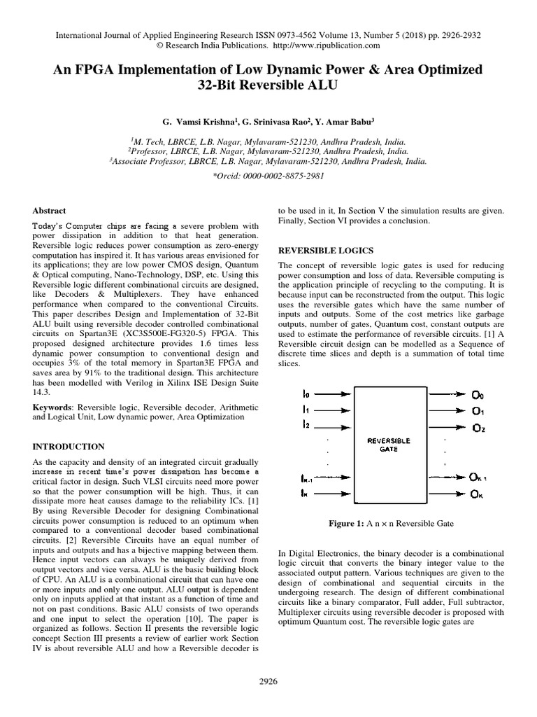 An Fpga Implementation Of Low Dynamic Power And Area Optimized Pdf Logic Gate Electronic