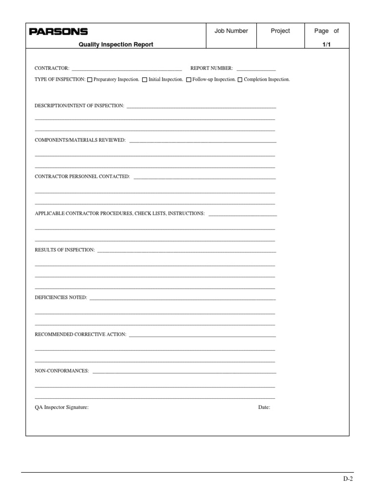 Quality Inspection Report 1/1: Job Number Project Page of | PDF | Business