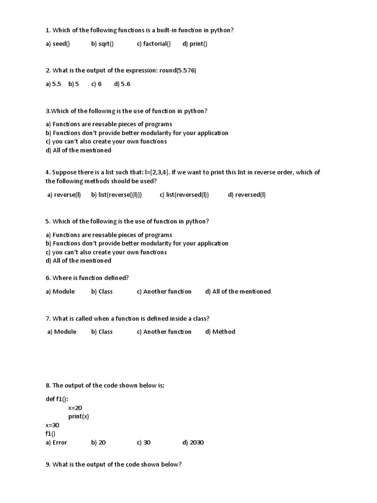 Python Quiz A | PDF | Modular Programming | Exponentiation
