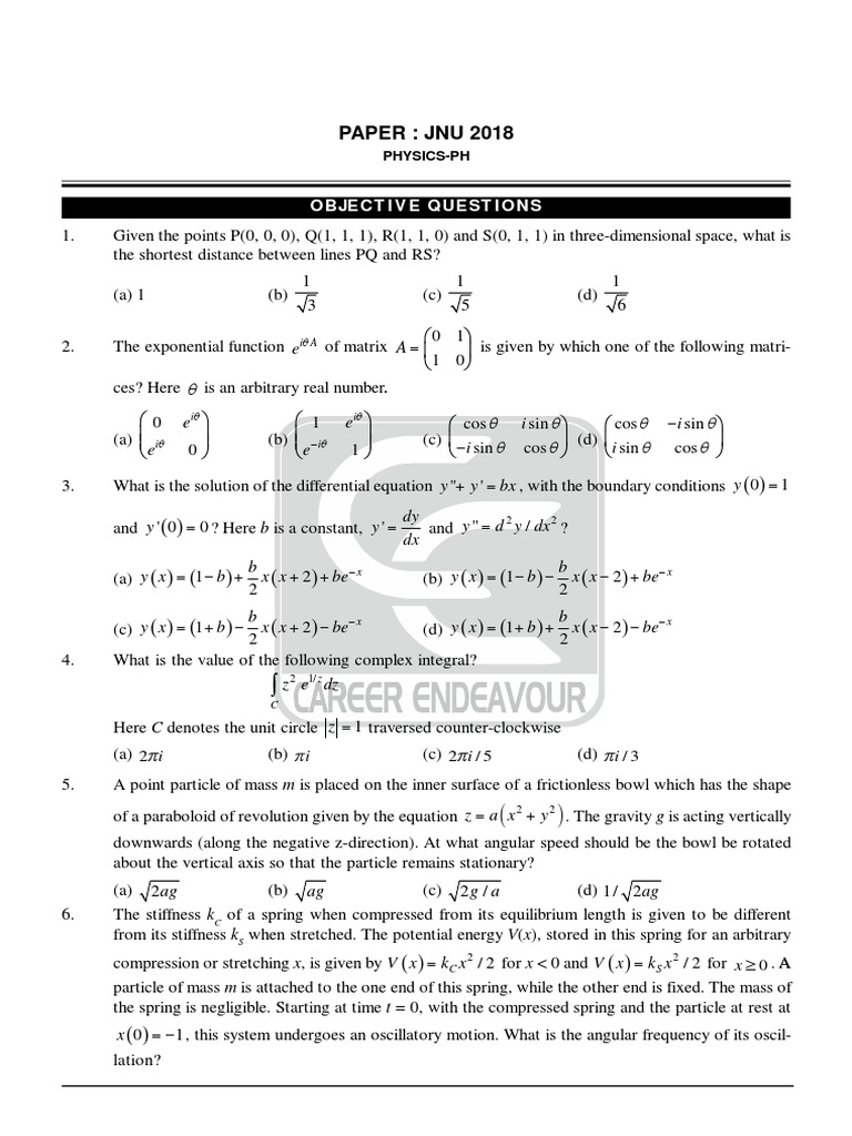 Paper: Jnu 2018: Objective Questions | PDF | Electronvolt | Temperature