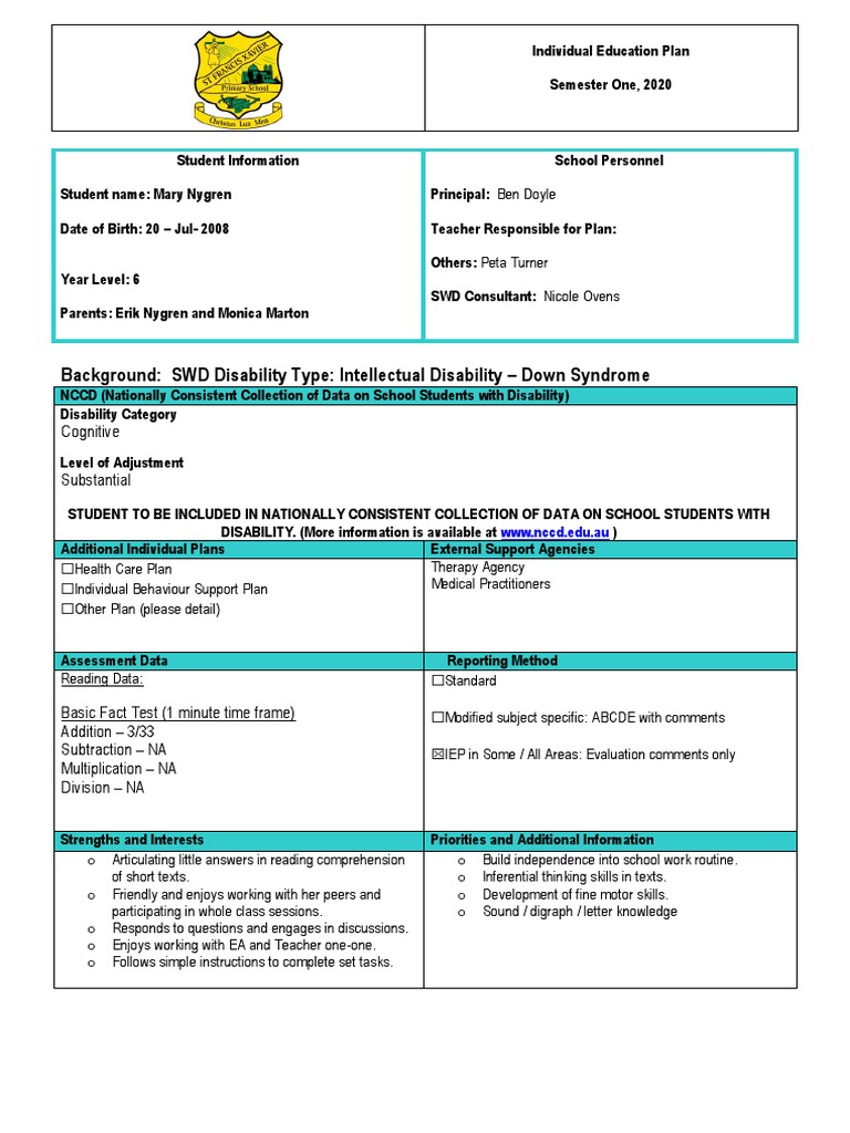 Mary Y6 Iep Semester 1 2020 | PDF | Individualized Education Program ...