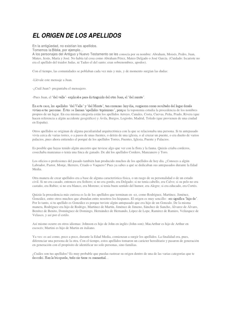 El Origen de Los Apellidos | PDF | María, madre de Jesús | Textos ...