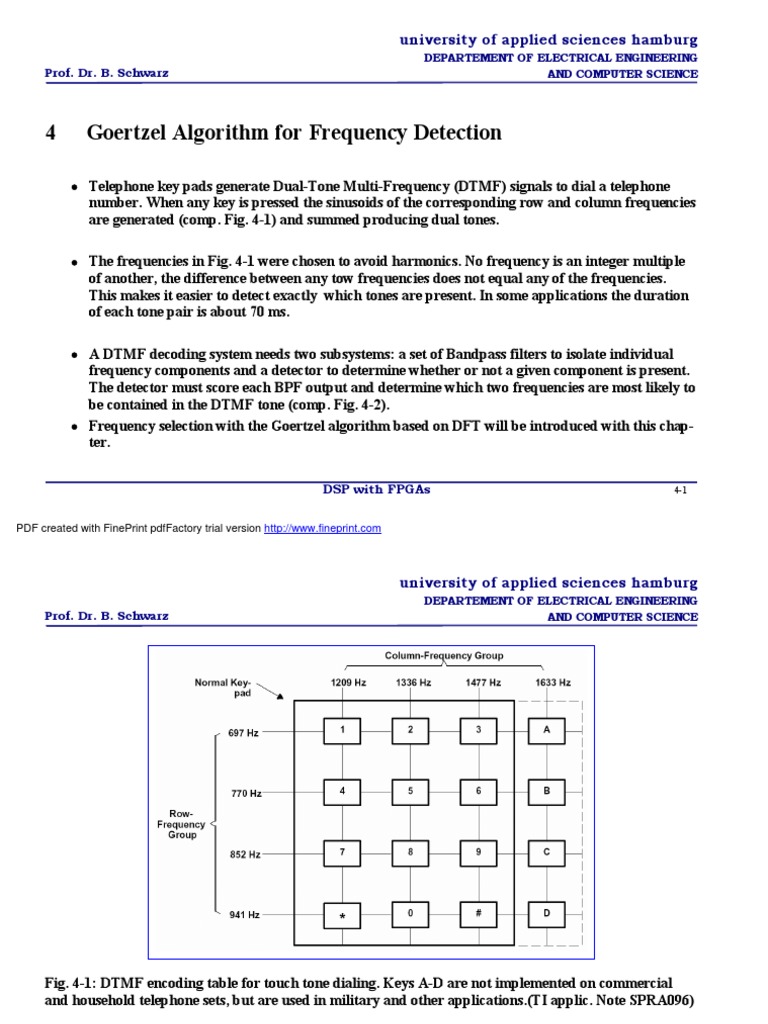 4 Goertzel Algorithm For Frequency Detection: University of Applied Sciences Hamburg | PDF ...