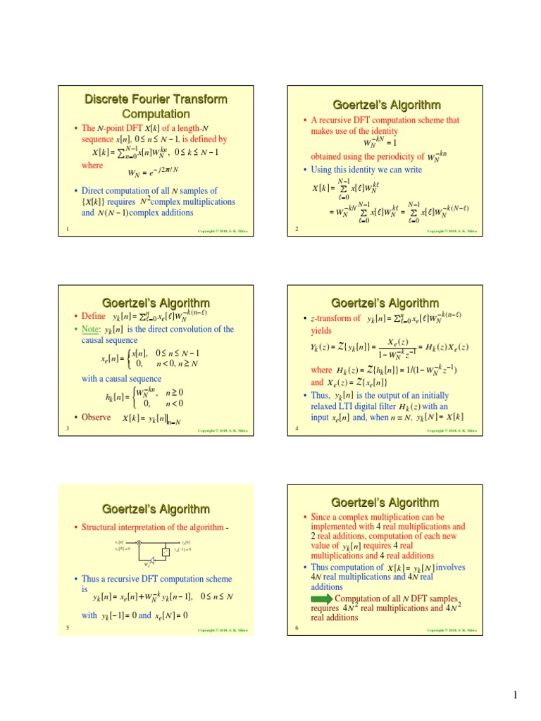 Discrete Fourier Transform Computation Goertzel ' S Algorithm | PDF | Fast Fourier Transform ...