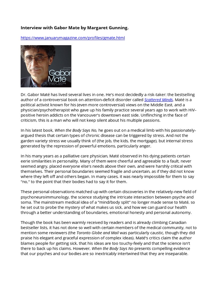 Interview With Gabor Mate by Margaret Gunning | PDF | Physician | Anger