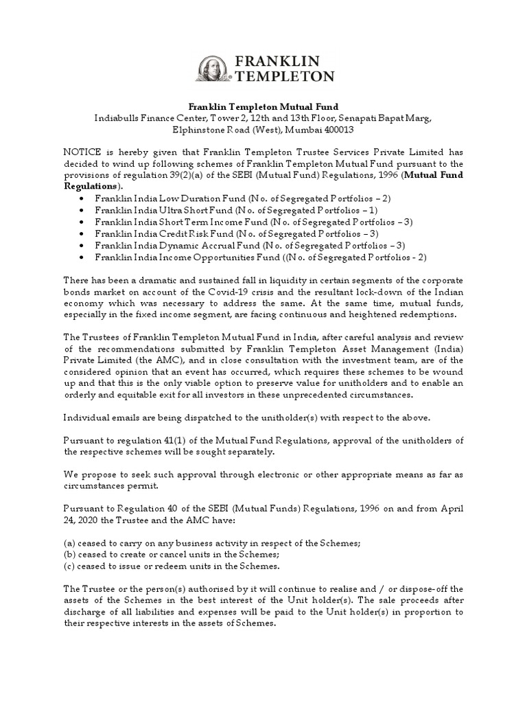 Notice of Winding Up-Final | PDF | Mutual Funds | Trustee