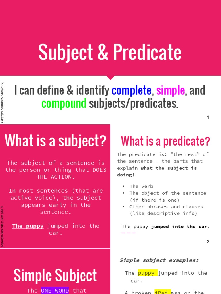 Subject & Predicate Lesson | PDF | Subject (Grammar) | Predicate (Grammar)