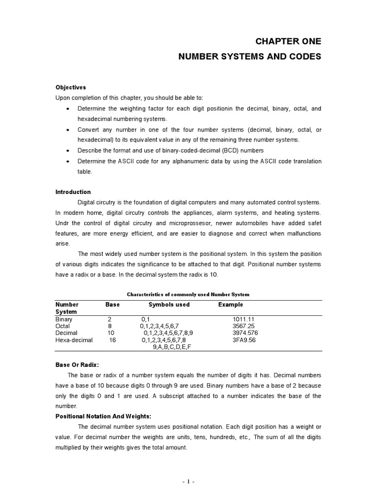Chapter One Number Systems and Codes: Objectives | PDF | Logic Gate ...