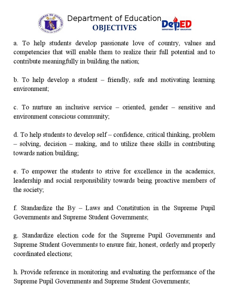 Department of Education: Objectives | PDF