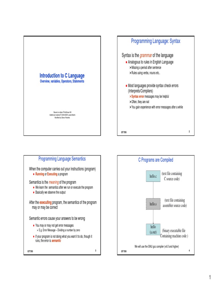 Introduction To C Language | PDF | Compiler | Integer (Computer Science)