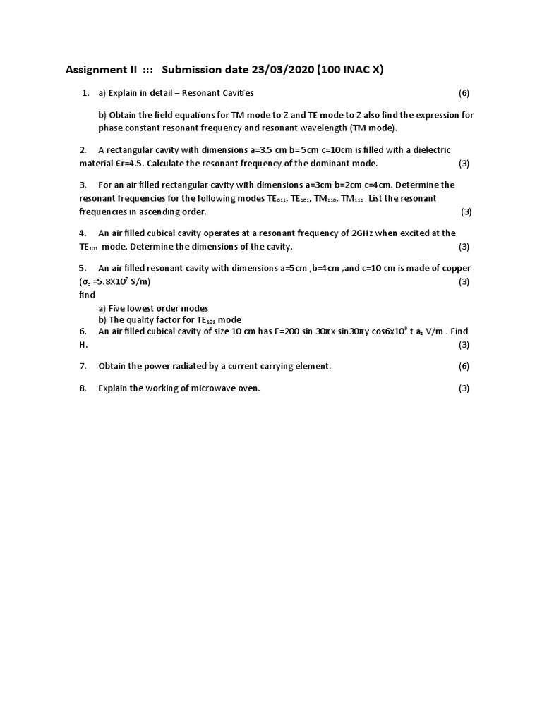Assignment II::: Submission Date 23/03/2020 (100 INAC X) | PDF