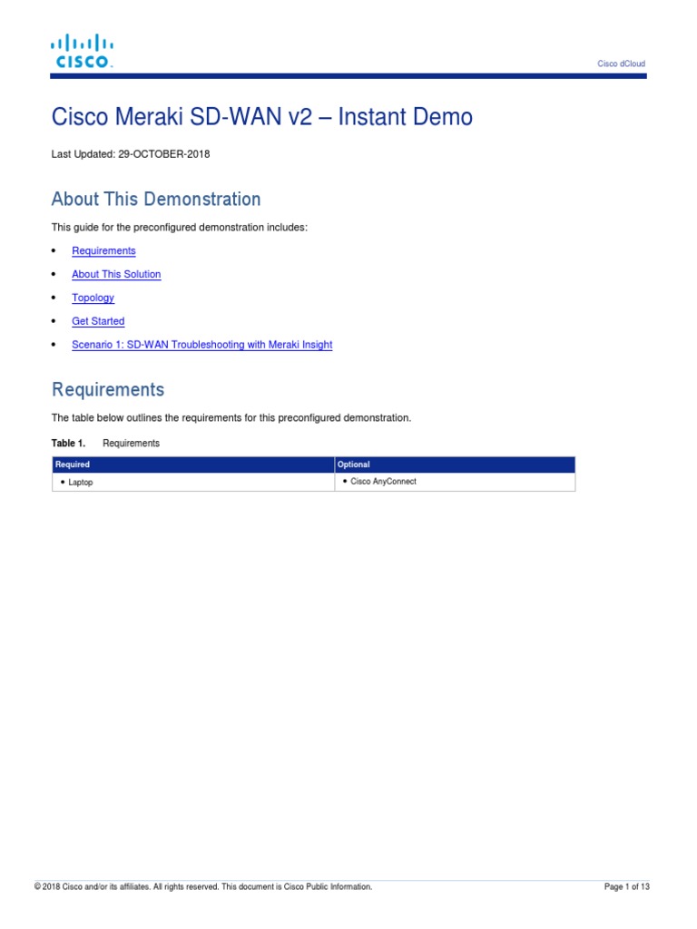 Cisco Meraki SD-WAN v2 - Instant Demo: About This Demonstration | PDF | Cloud Computing ...