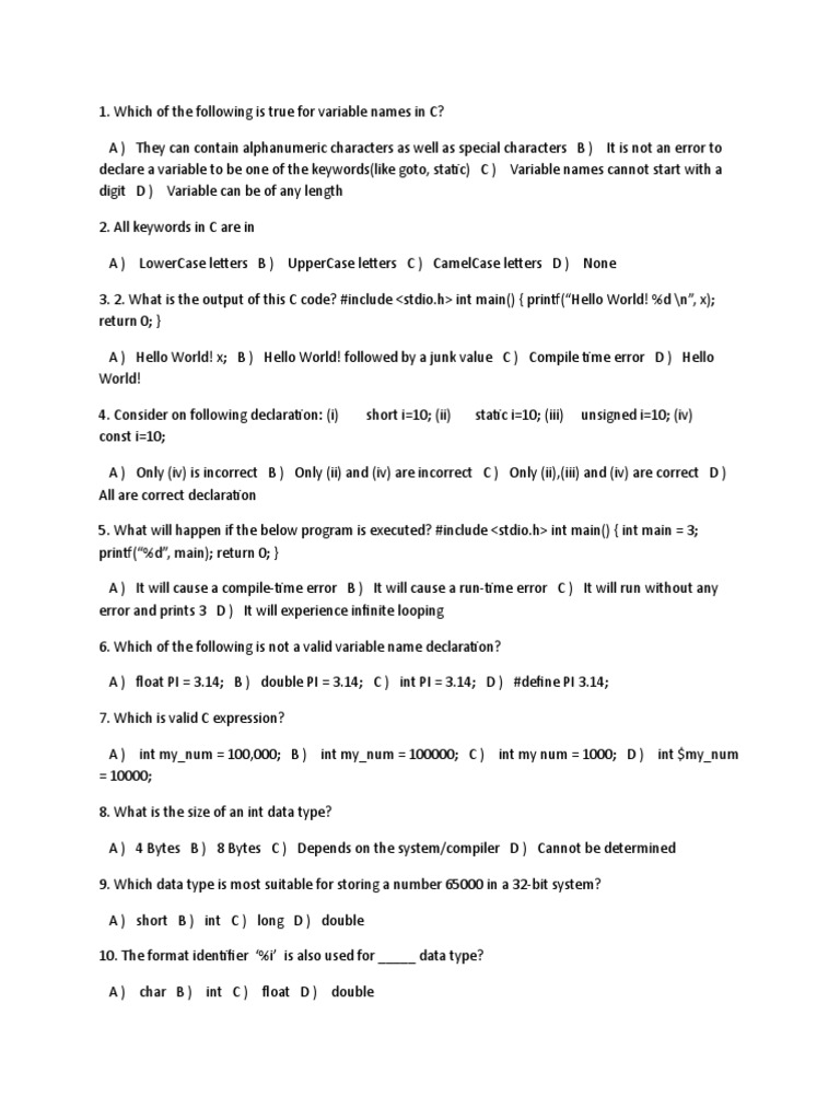 C Questions Pdf Pointer Computer Programming Integer Computer