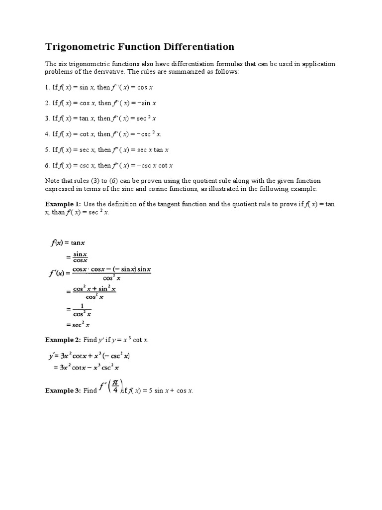 3.1 Trigonometric Function Differentiation | PDF | Teaching Methods ...