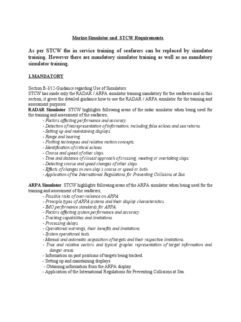 STCW Summary | PDF | Simulation