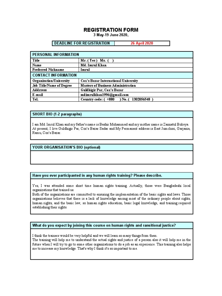 Human Rights Training Registration Form | PDF