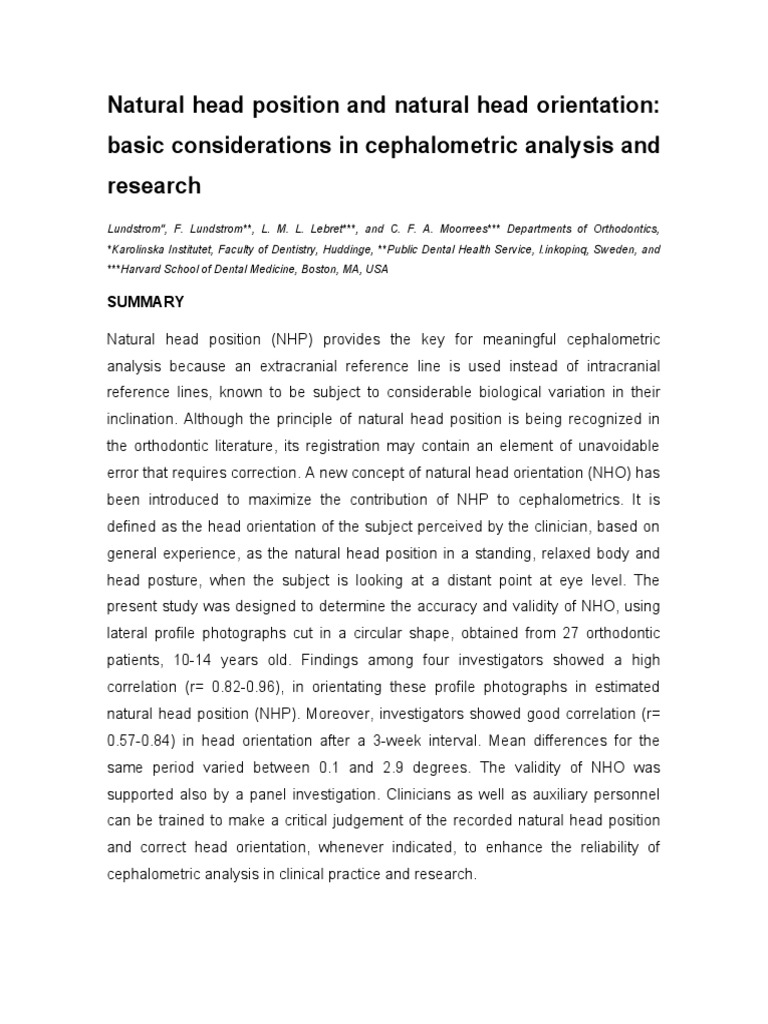Natural Head Position and Natural Head Orientation: Basic ...