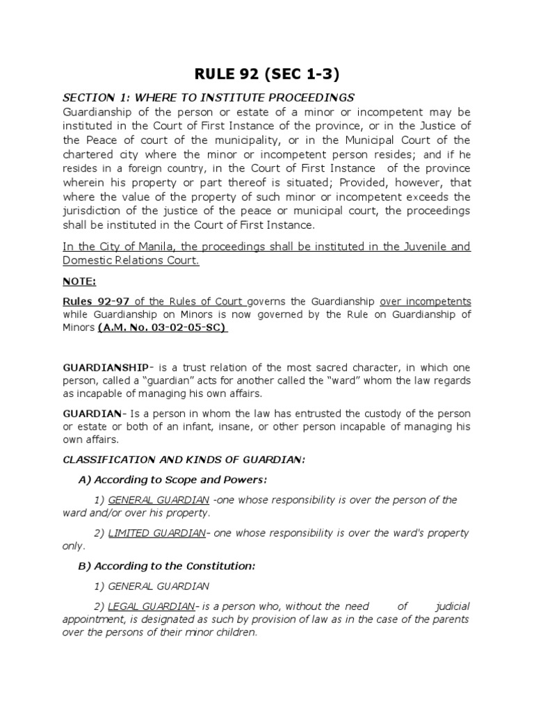RULE 92 (SEC 1-3) : Section 1: Where To Institute Proceedings | PDF ...