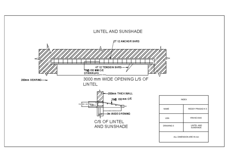 Design and reinforcement details for a 3 meter wide lintel opening with ...