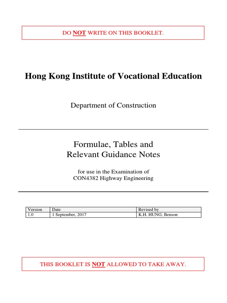 Formulae, Tables and Guidance Notes For Examination PDF | PDF | Road ...