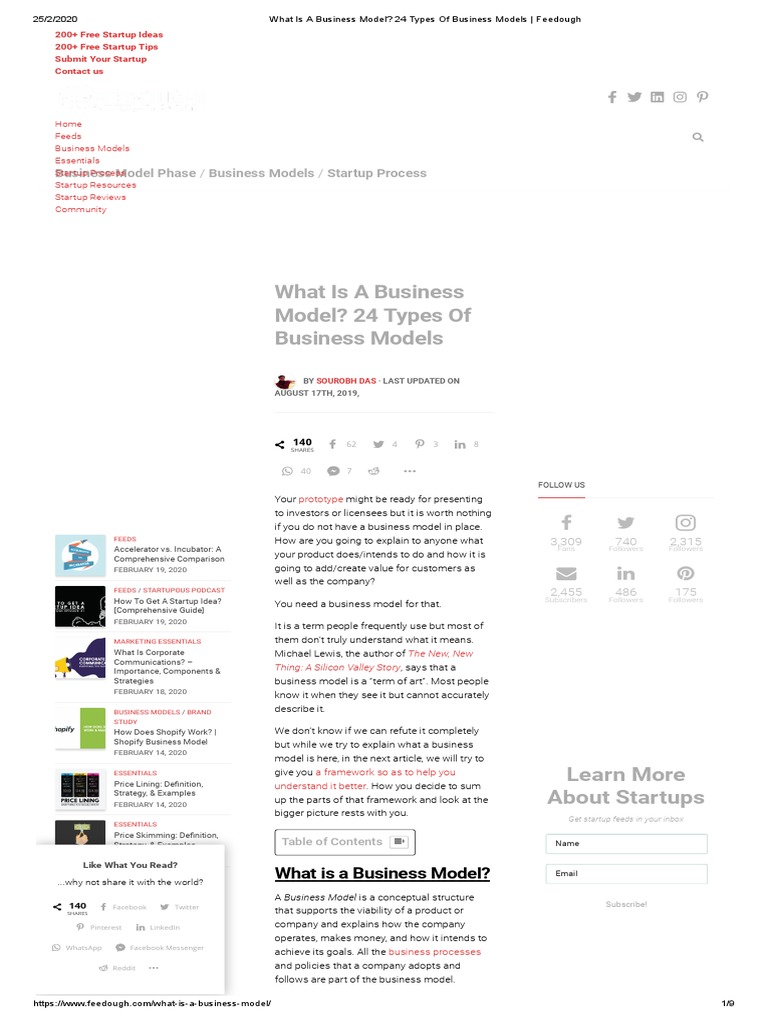 What Is A Business Model - 24 Types of Business Models - Feedough PDF ...