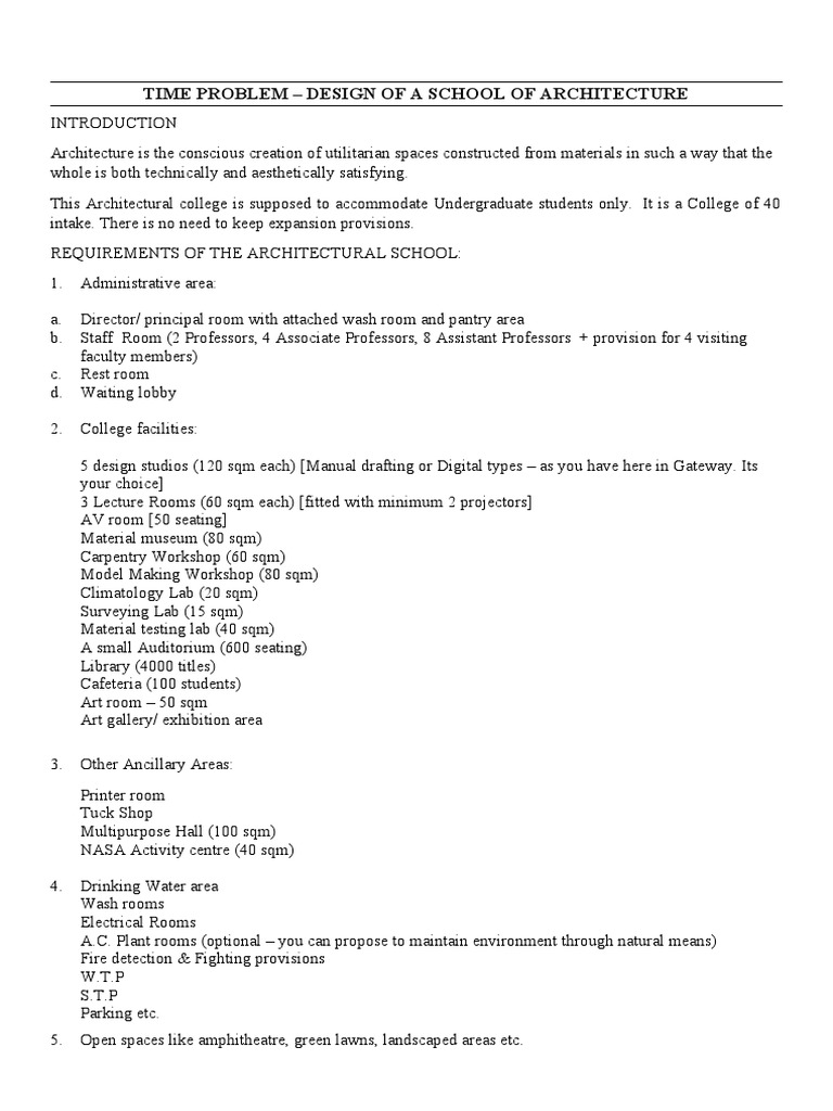 Design Brief for Architecture School | PDF