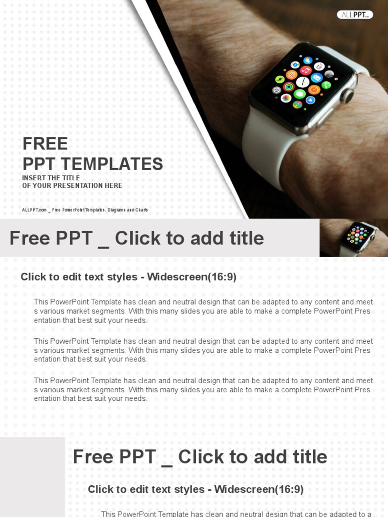 Hand Wearing Elegant Smartwatch PowerPoint Templates Widescreen | PDF