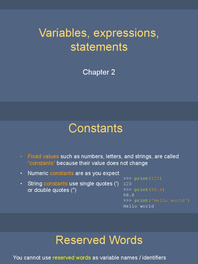 Variables Expressions Statements Pdf Variable Computer Science Integer Computer Science